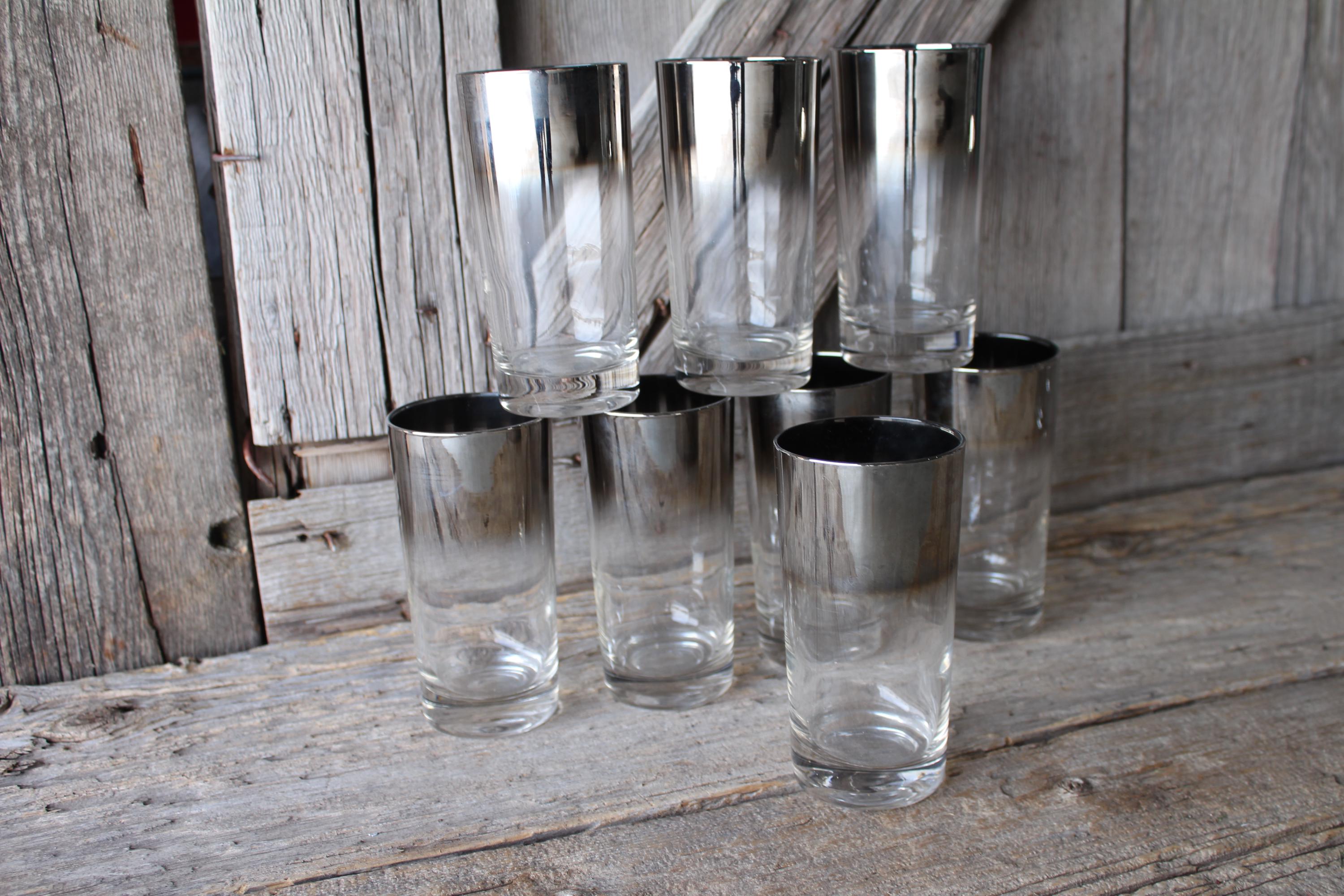 Queen's Lusterware Complete Glass Bar Serving Set Silver Ombre 8 ...
