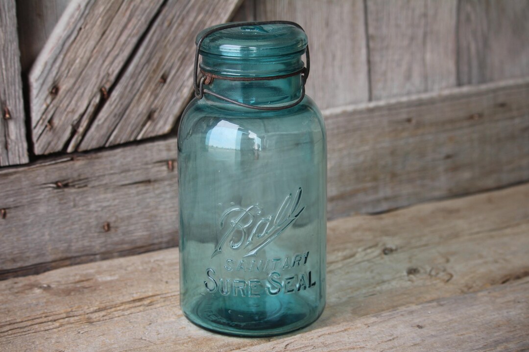 Half Gallon Ball Sanitary Sure Seal Wire Bail Large Aqua Mason Jar #8 ...