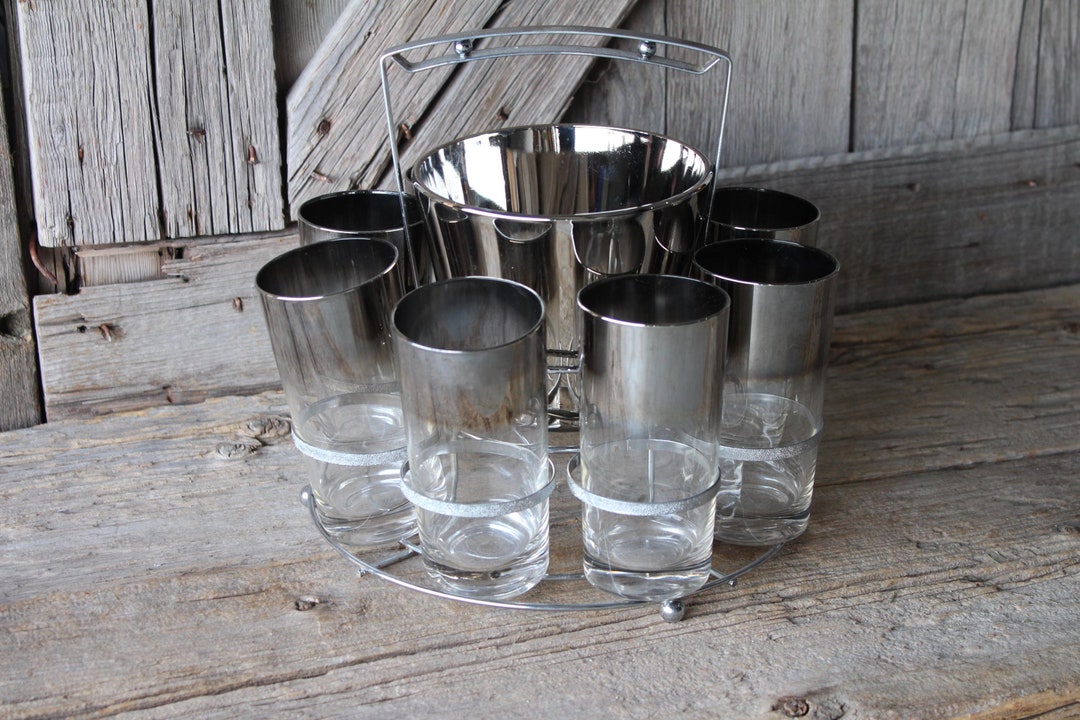 Queen's Lusterware Complete Glass Bar Serving Set Silver Ombre 8 ...