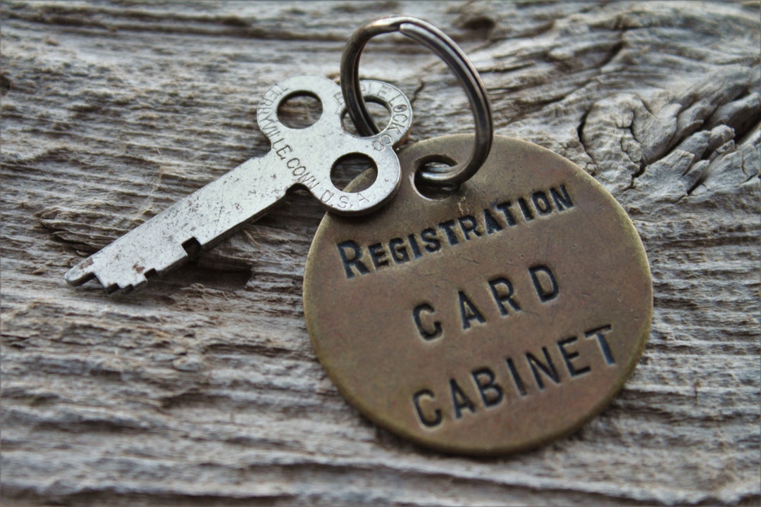 Vintage Brass Registration Card Cabinet Keychain With Eagle Flat Key - Etsy