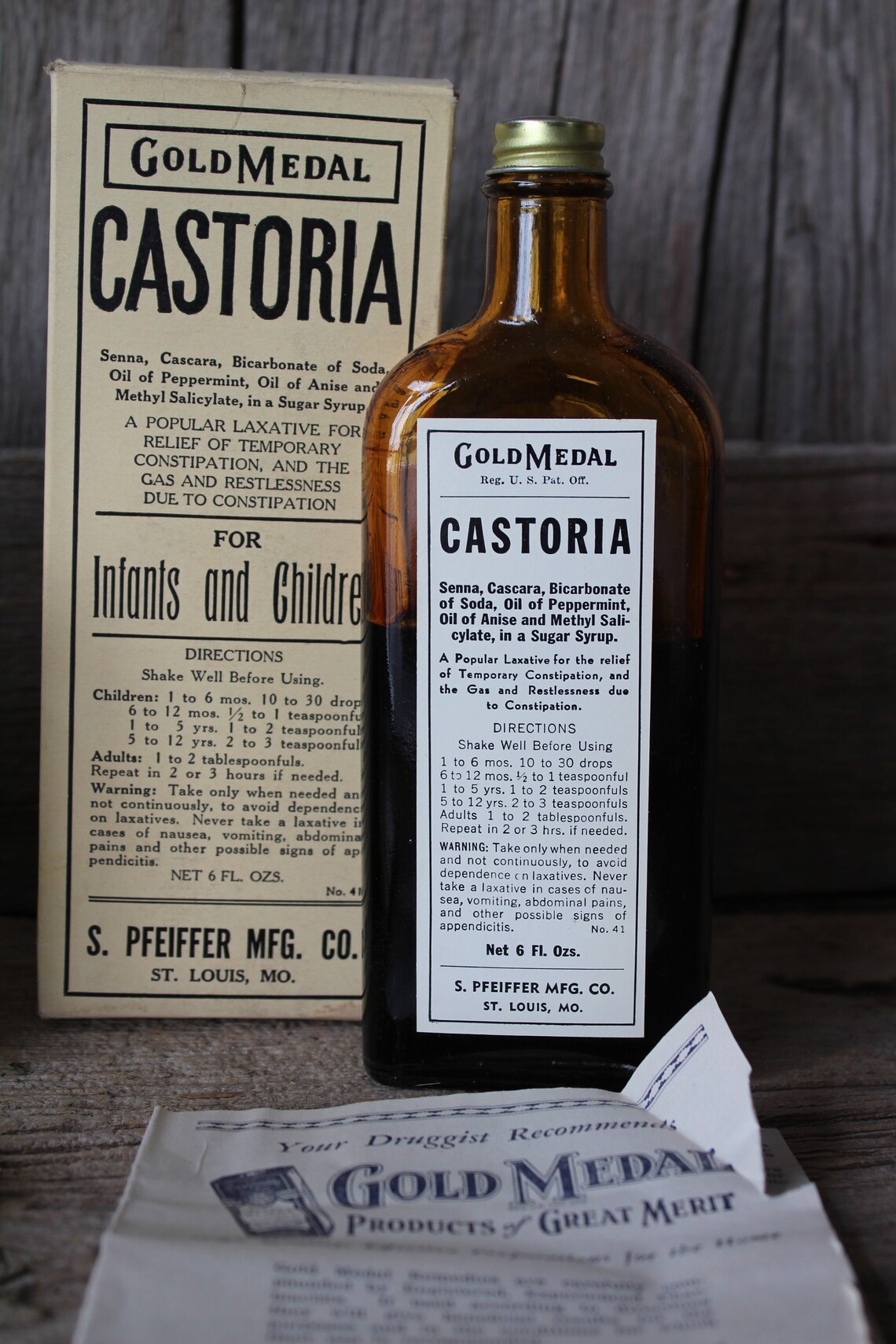 Two Antique Gold Medal Castoria Laxative Drug Store Medicine Bottles ...