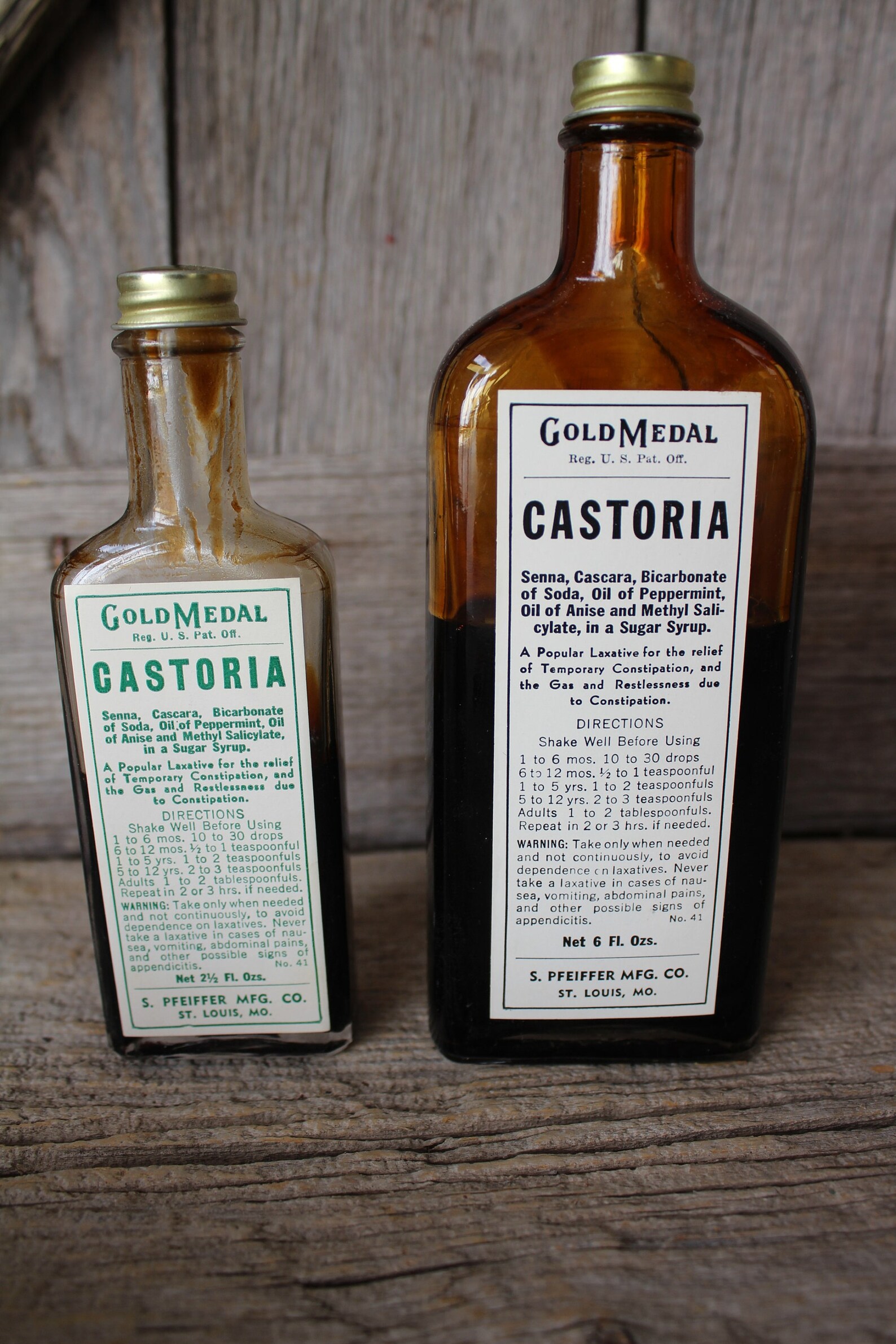 Two Antique Gold Medal Castoria Laxative Drug Store Medicine Bottles ...