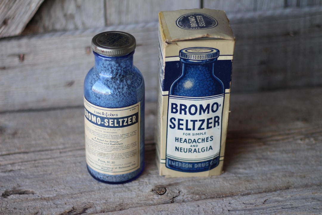 Emerson's Bromo-seltzer Blue Glass Medicine Bottle Drug Store Stock ...