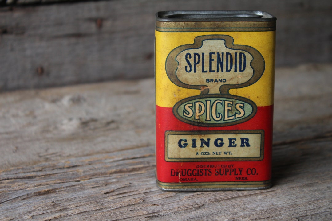 Splendid Brand Large 8 Ounce Ginger Spice Tin Druggists Supply Company ...