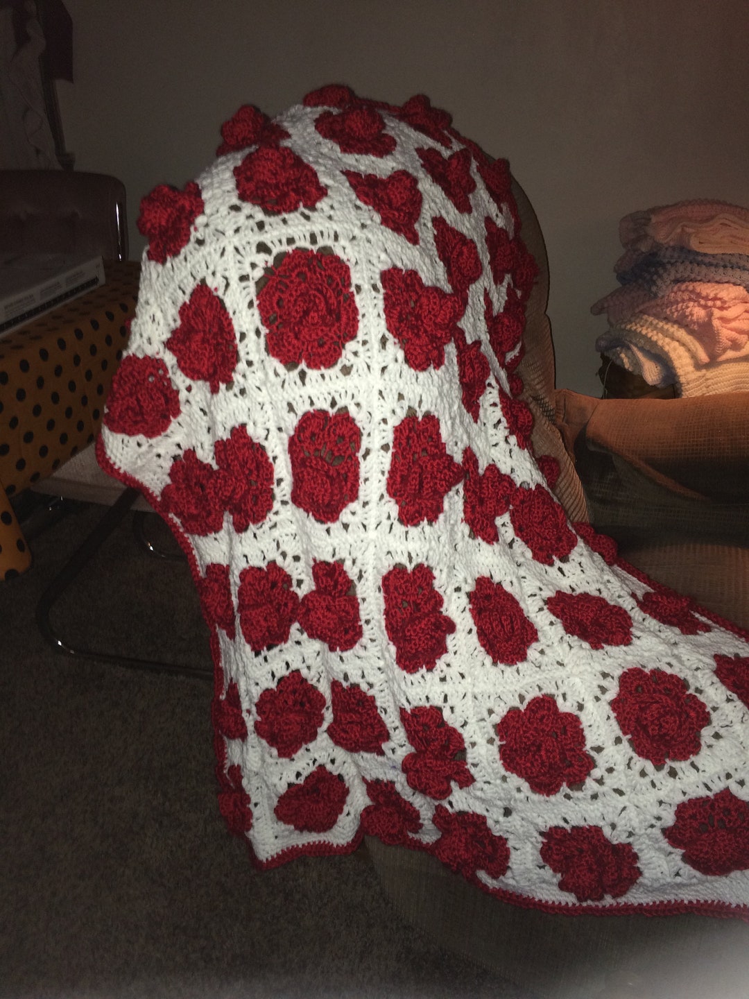 Crocheted Red Rose Throw - Etsy