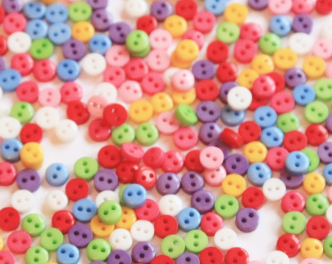 100 Micro Mini Buttons 6mm Mixed Color Resin Buttons Multi Coloured ...