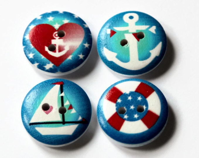12 Nautical Buttons 20mm Round Painted White Wood Boys Button Kids ...