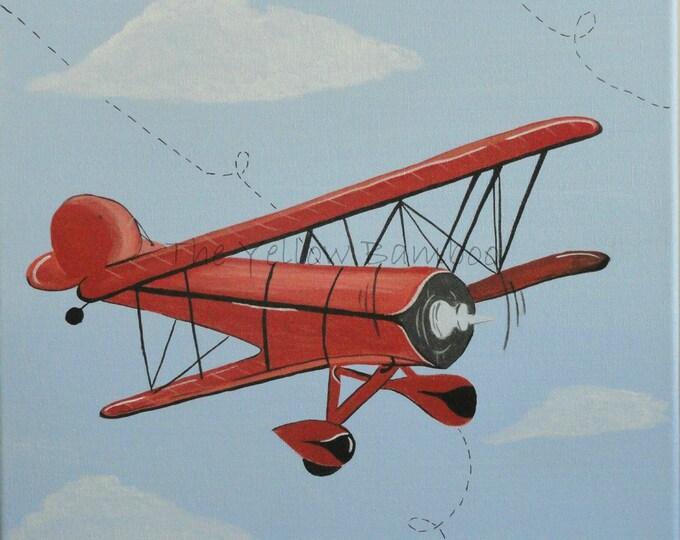Red Vintage Airplane Original Acrylic on Canvas - Etsy