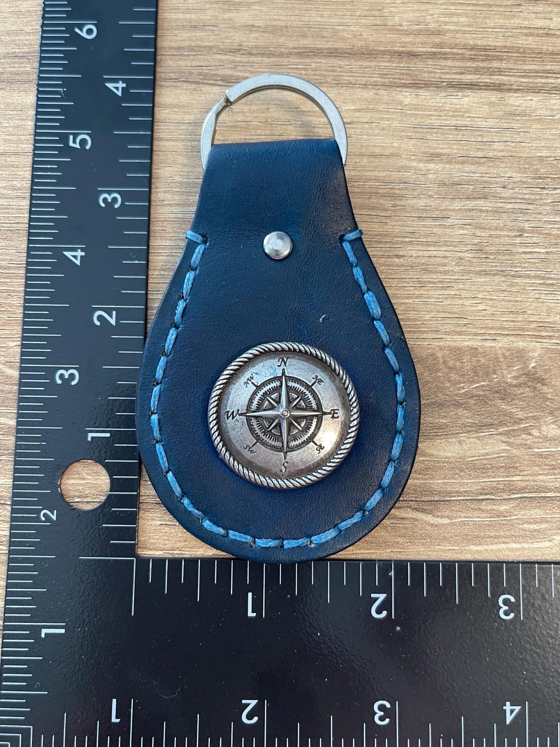 Handmade Leather Keychain With Compass Rose Concho - Etsy