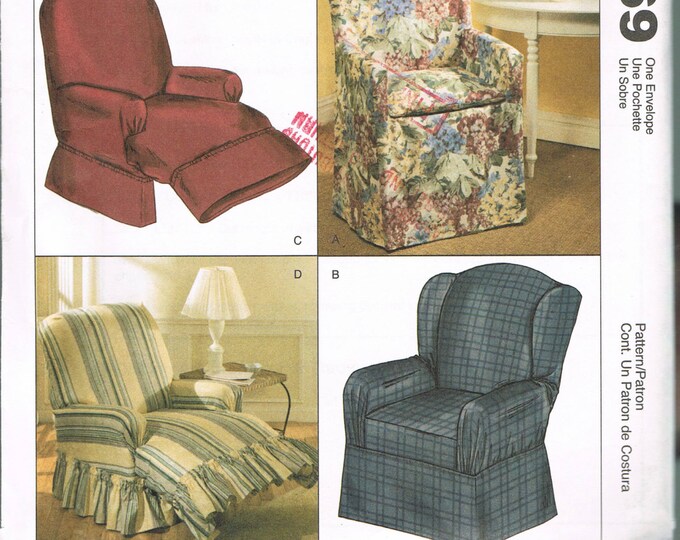 Recliner Chair & Wing Back Chair Slip Covers Sewing Pattern - Mccalls ...