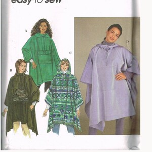 Size XS-L Misses Easy Poncho With Hood & Kangaroo Pocket Sewing Pattern ...