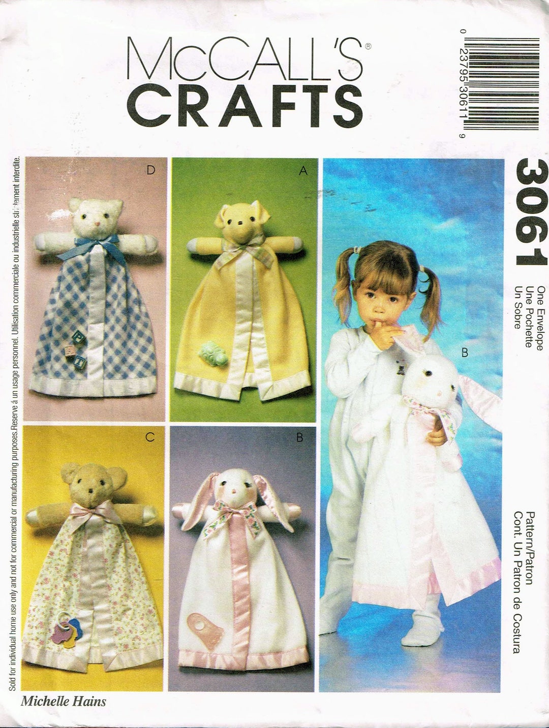 Animal Bedtime Blanket Doll Sewing Pattern Mccalls 3061 - Etsy