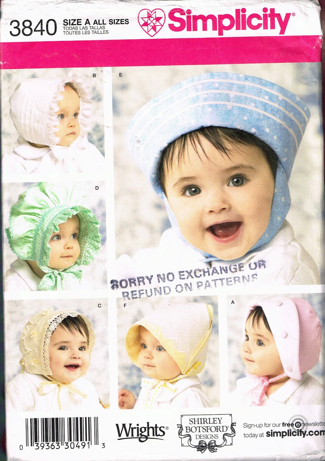 Baby Sailor Hat or Bonnet Sewing Pattern Simplicity 3840 - Etsy