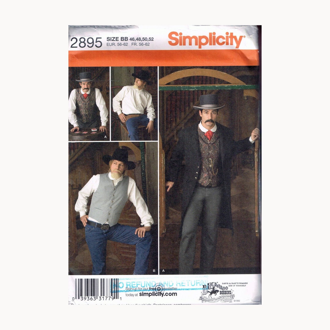 Size 46-52 Mens Western Shirt or Vest & Coat Sewing Pattern ...