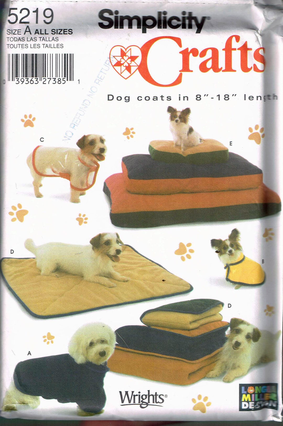 Rectangle Pet Bed or Small Dog Coat Sewing Pattern Simplicity 5219 - Etsy