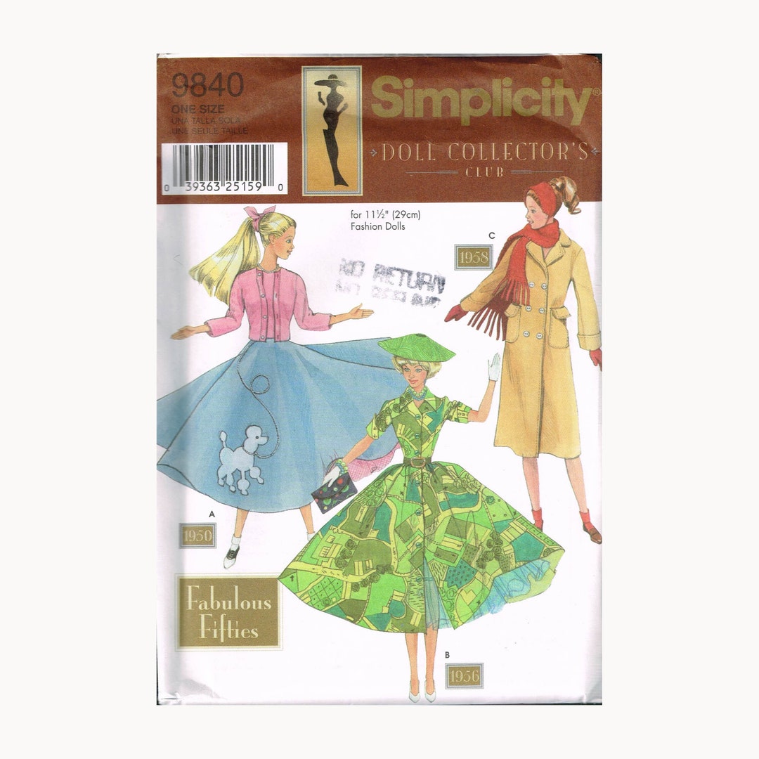 Fashion Doll 1950 Retro Doll Dress or Poodle Skirt Sewing Pattern ...