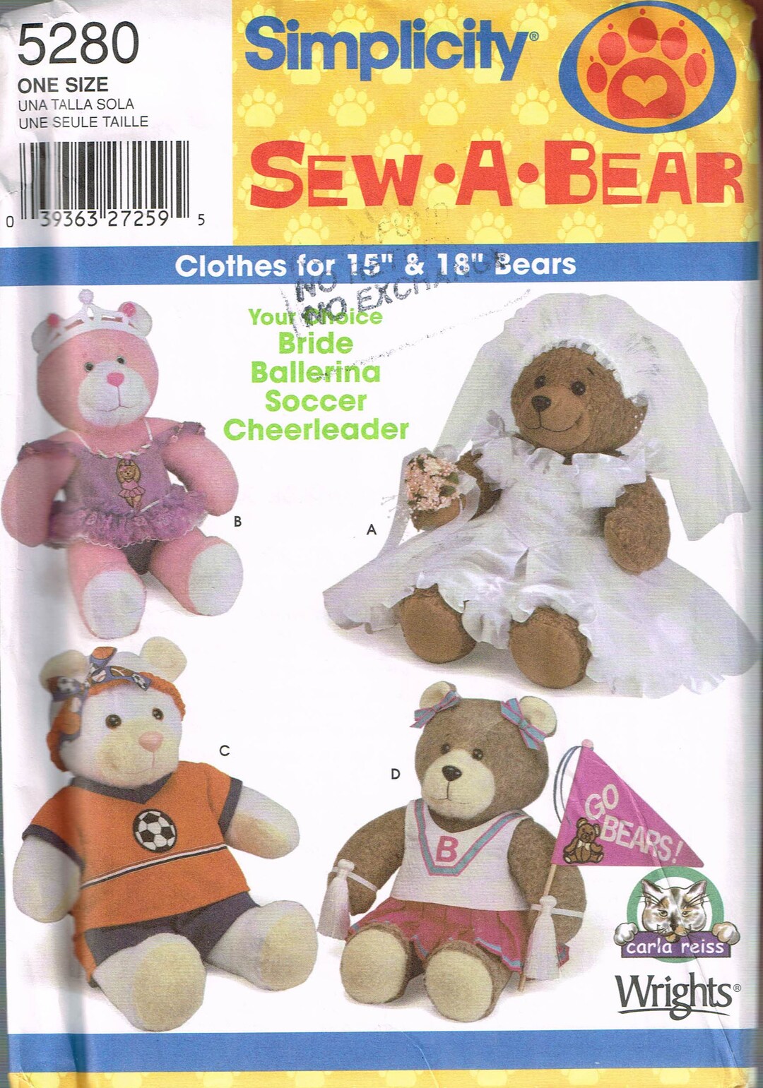 Teddy Bear Wedding Dress or Ballerina Costume for 15" Bear or 18" Bear Sewing Pattern ...