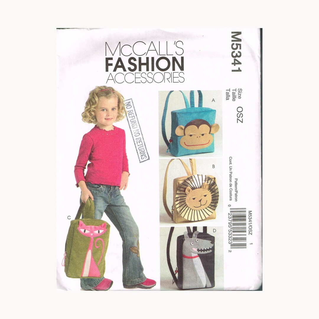 Kids Backpack With Cat or Dog or Lion Appliques Sewing Pattern ...