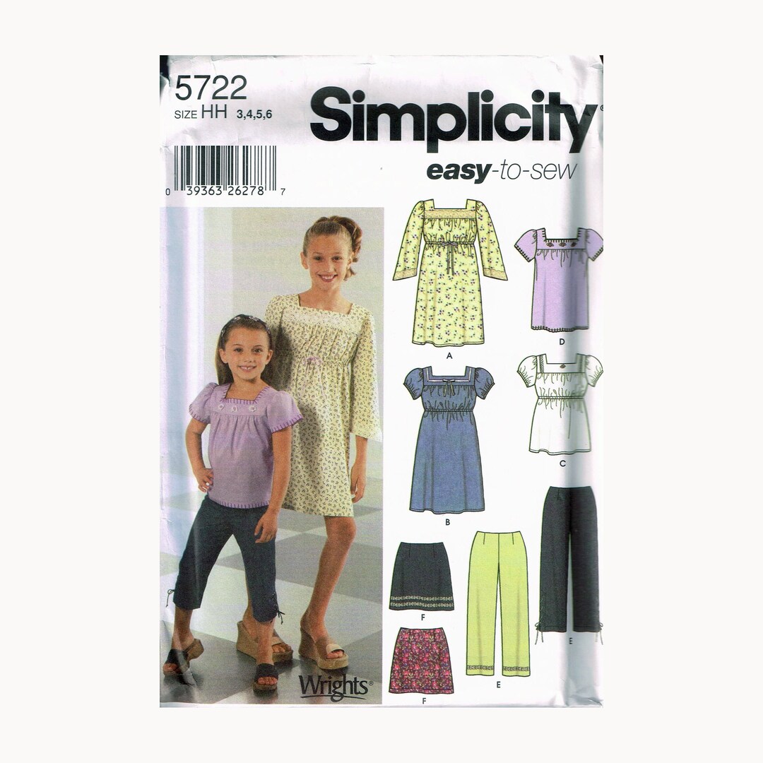 Size 3-6 Girls Easy Empire Waist Dress or Top & Pants Sewing Pattern ...