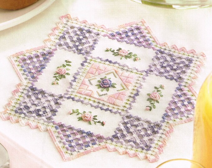 Hardanger Table Topper Cross Stitch Pattern Rose Embroidery Pattern ...
