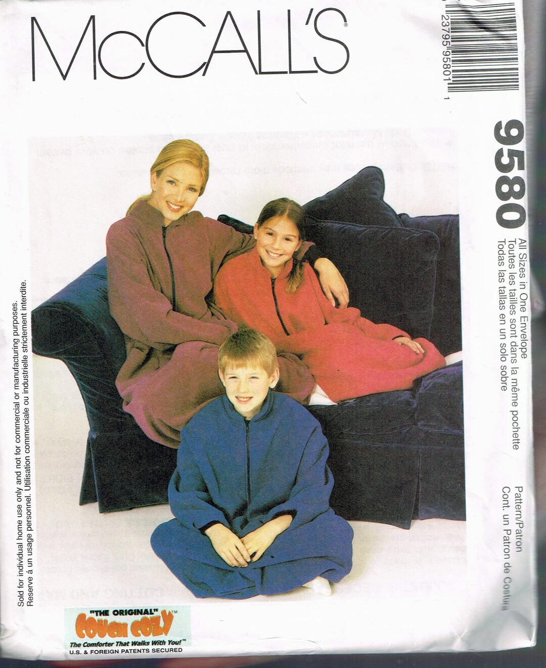 Adult or Child Fleece Zip up Lounging Blanket With Sleeves Sewing ...