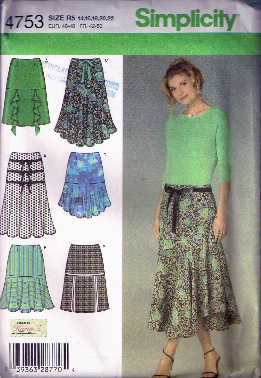 Size 14-22 Misses' Plus Size Long or Short Flared Skirt Sewing Pattern ...