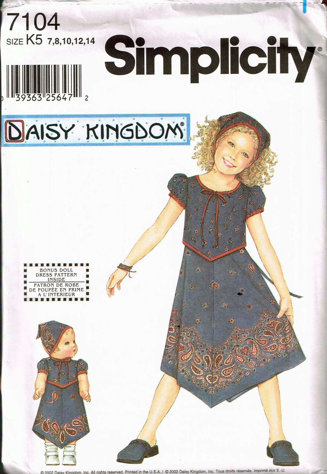 Size 7-14 Girls Pointed Hem Tie Back Dress With 18 Doll Dress Daisy ...