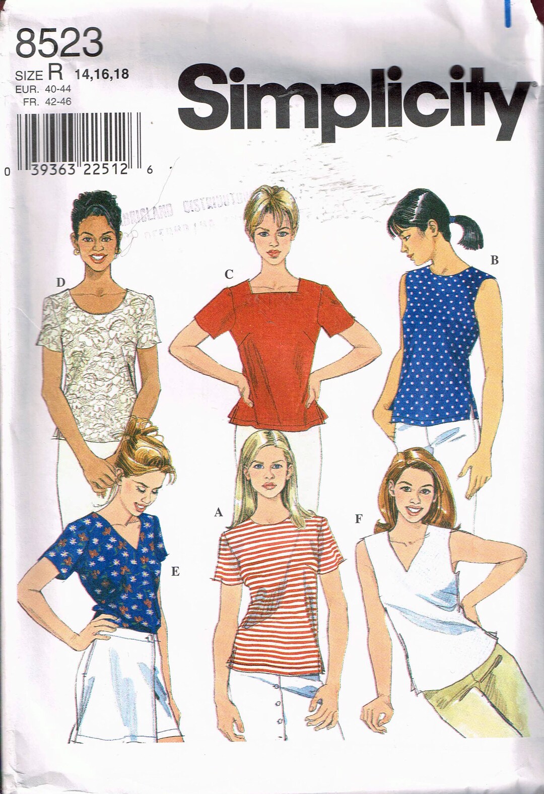 Size 14-18 Misses' Easy Short Sleeve or Sleeveless Pullover Top Sewing ...