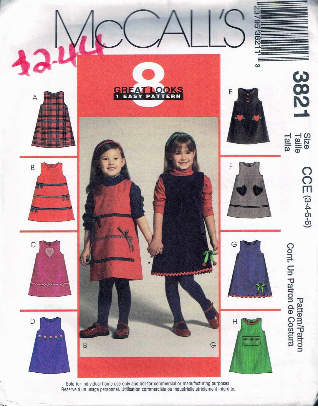 Size 3-6 Girl's Easy Sleeveless A Line Knee Length Jumper Dress Sewing ...