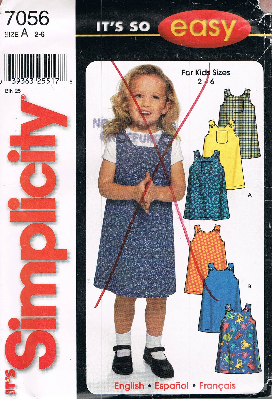 Size 2-6 Girls Easy Jumper Dress With Button Straps Sewing Pattern ...