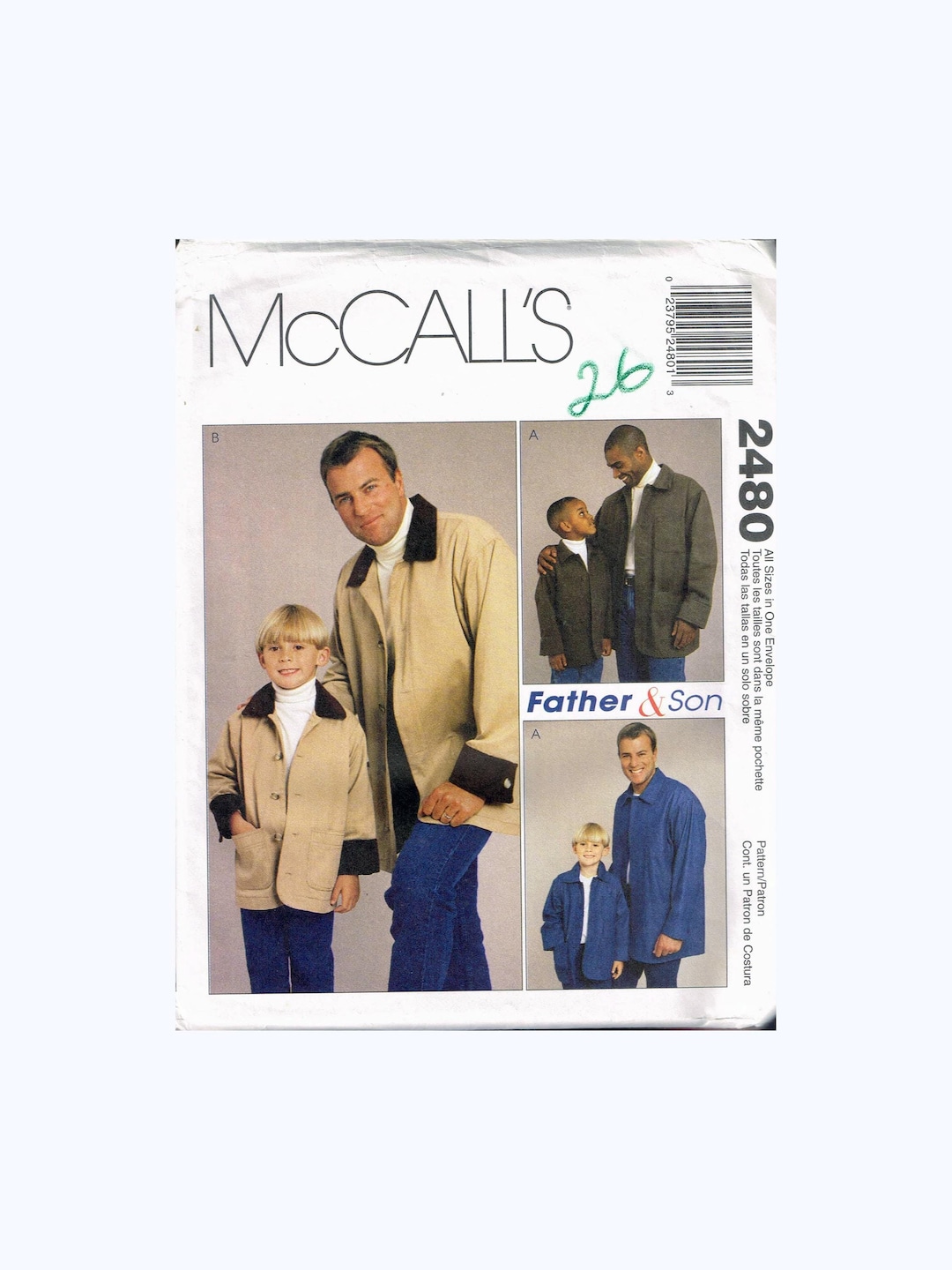 Men or Boys Barn Jacket Sewing Pattern Father Son Clothes Mccalls 2480 ...