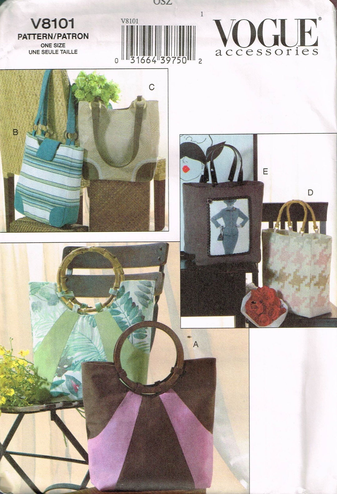 Wood Handle Purse or Large Tote Bag Sewing Pattern Vogue V8101 - Etsy