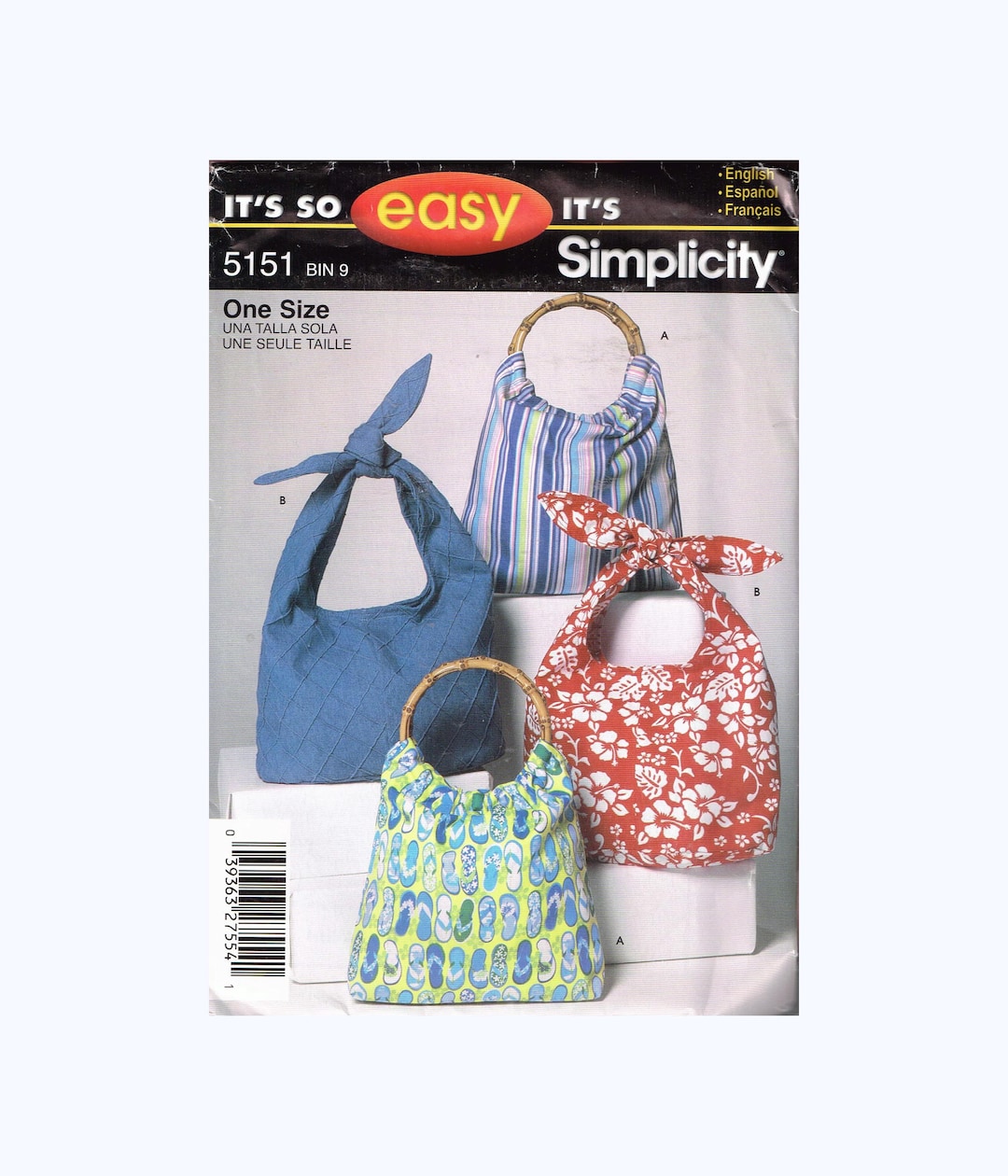 Wood Handle Bag or Hobo Tie Handle Bag Sewing Pattern - Craft Sewing Pattern - Simplicity 5151 ...