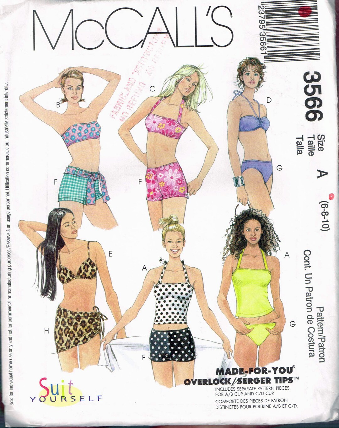 Size 6-10 Misses' Swimsuit Sewing Pattern Two Piece Swim Suit Pattern Tankini Pattern Bikini ...