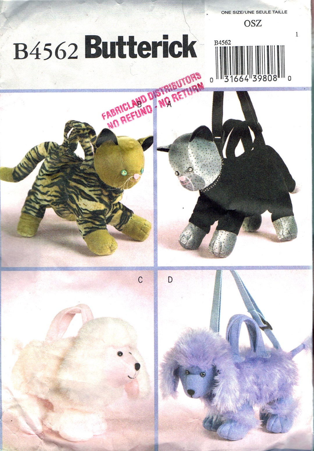 Soft Kitty or Puppy Purse Sewing Pattern Butterick B4562 - Etsy