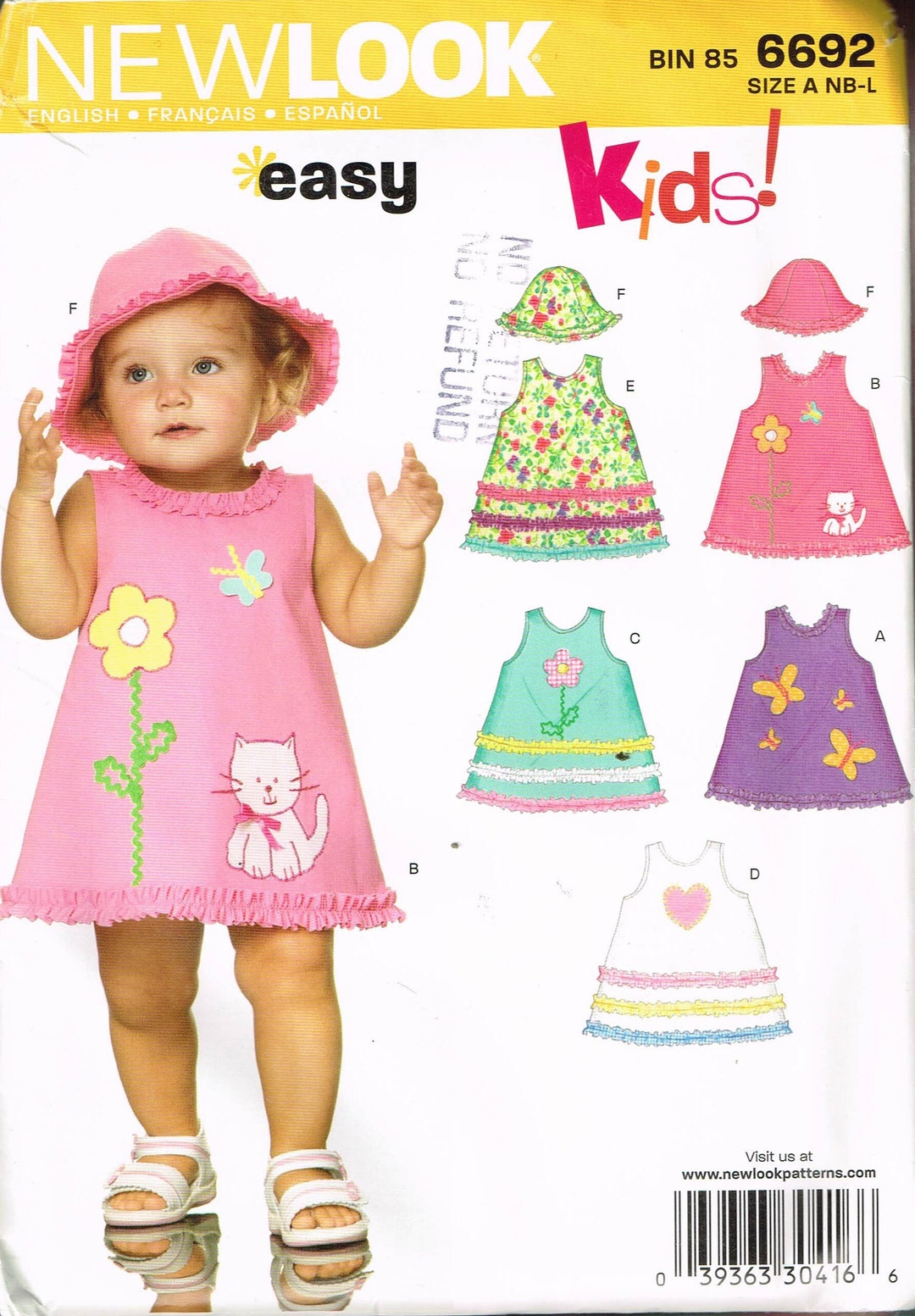 Size NB-L Baby Easy Sleeveless A Line Knee Length Dress & Sun Hat ...