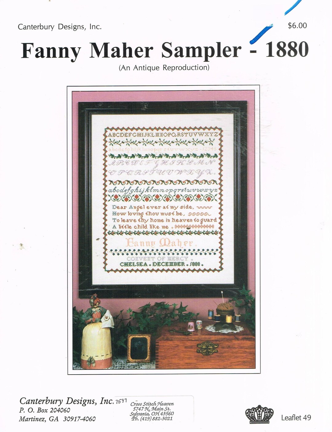 Fanny Maher 1880 Antique Sampler Cross Stitch Pattern Canterbury ...