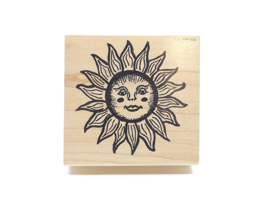 Smiling Sun Wood Mounted Rubber Stamp - Etsy