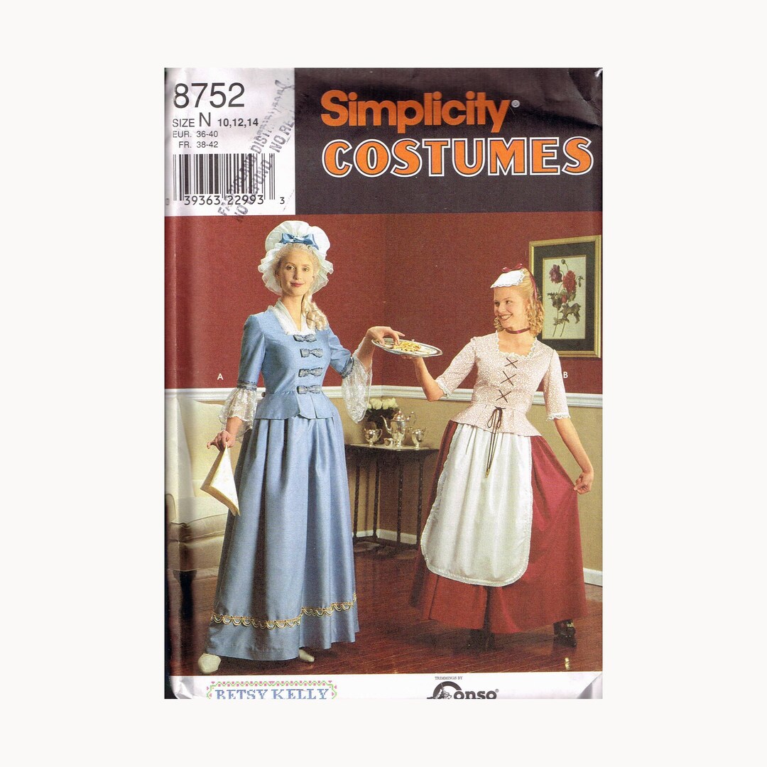 Size 10-14 Misses Colonial Dress Costume Sewing Pattern Simplicity 8752 ...
