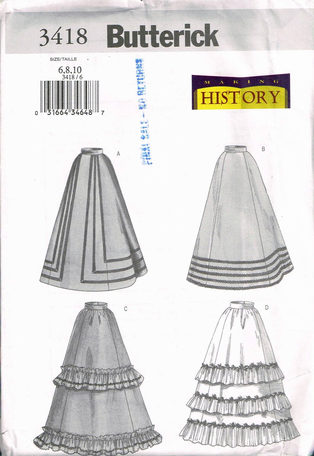 Misses' Size 6-10 Historical Victorian Long Skirt Sewing Pattern ...