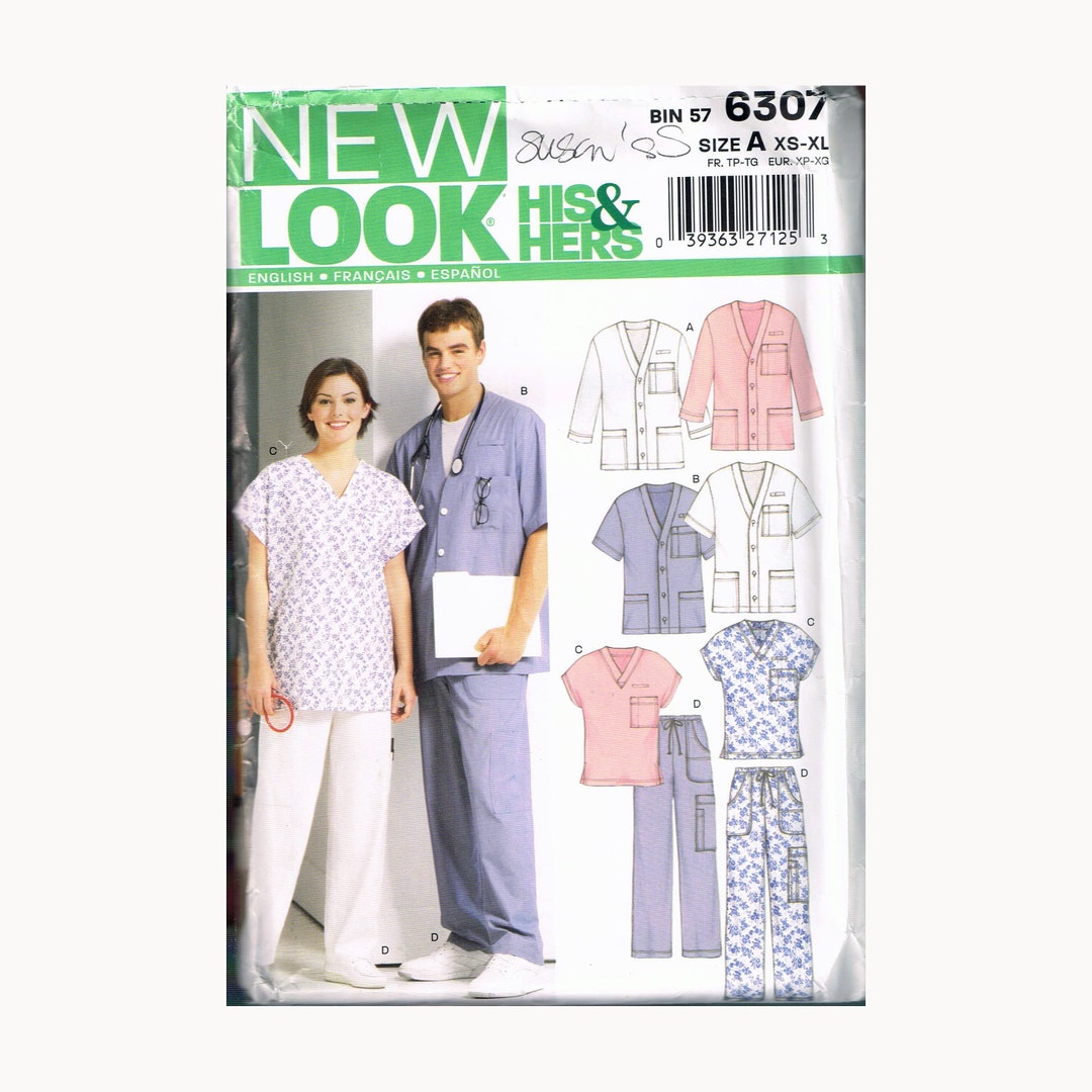 Size XS-XL Misses or Mens Nurse Scrubs Sewing Pattern - New Look 6307 ...