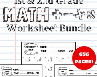 Kindergarten Reading & Math Worksheets Bundle | 50 Pages Printable ...
