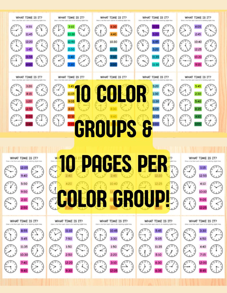 Clock Matching Time Worksheets | 100 Pages Printable Time Practice for ...