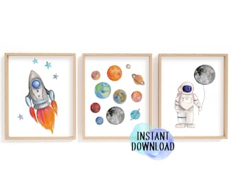 Digital Download Space Print Set/ Astronaut, Rocket and Planets ...