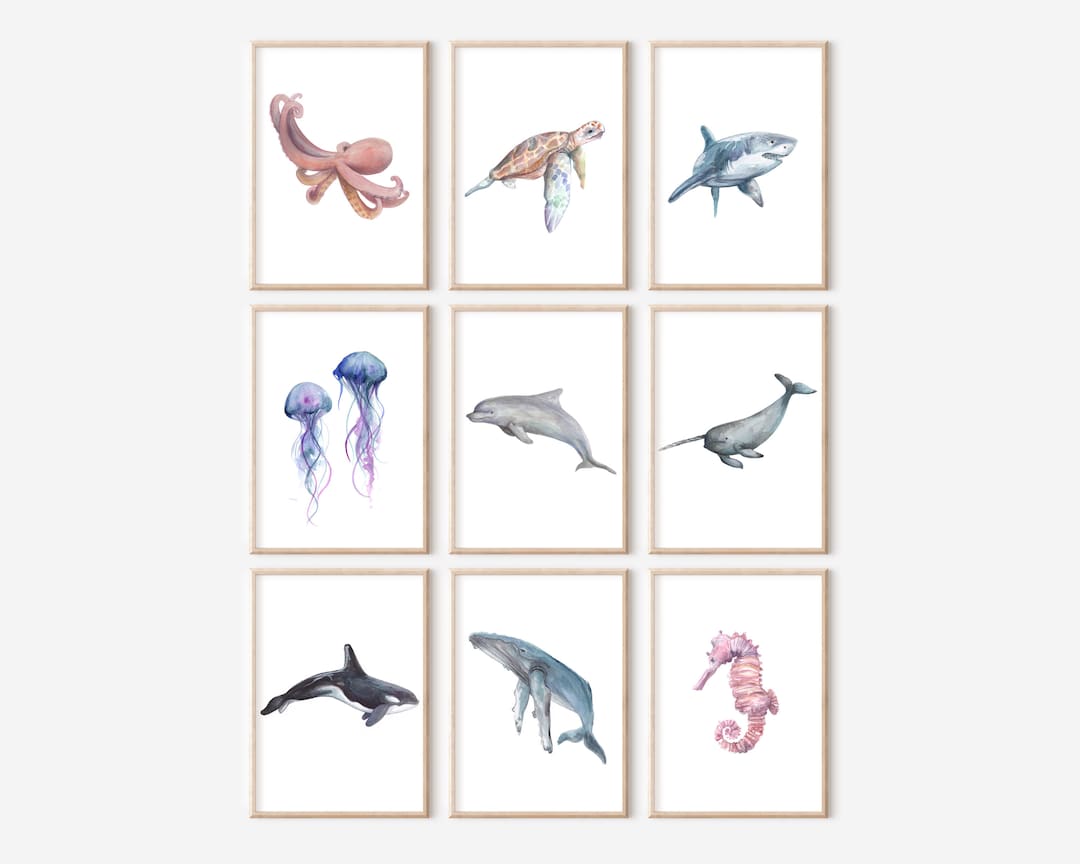 Watercolour Sea Creatures Print Set | Underwater Ocean Themed Nursery ...