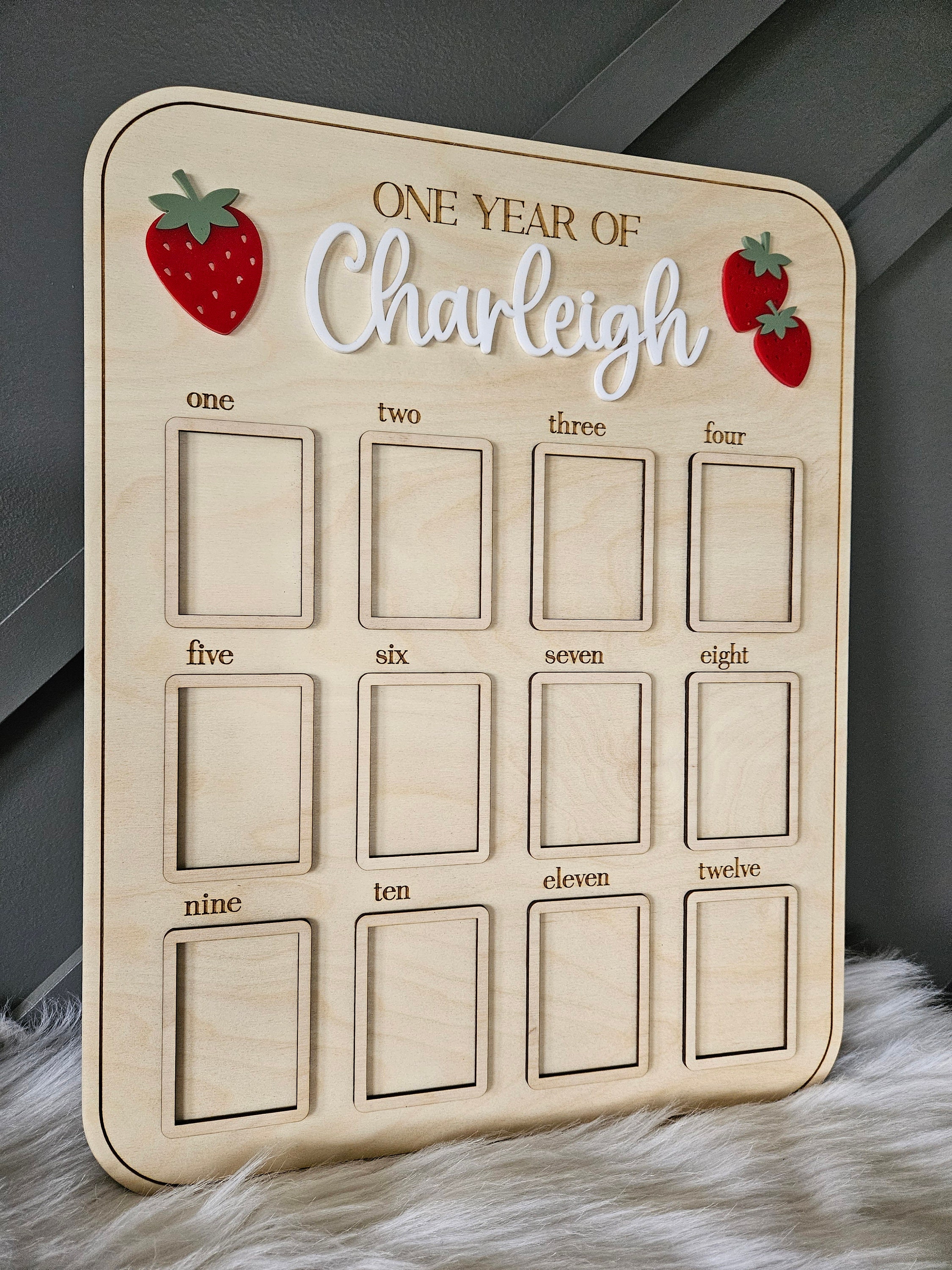 Strawberry First Birthday Photo Board | Monthly Milestone Keepsake - Etsy