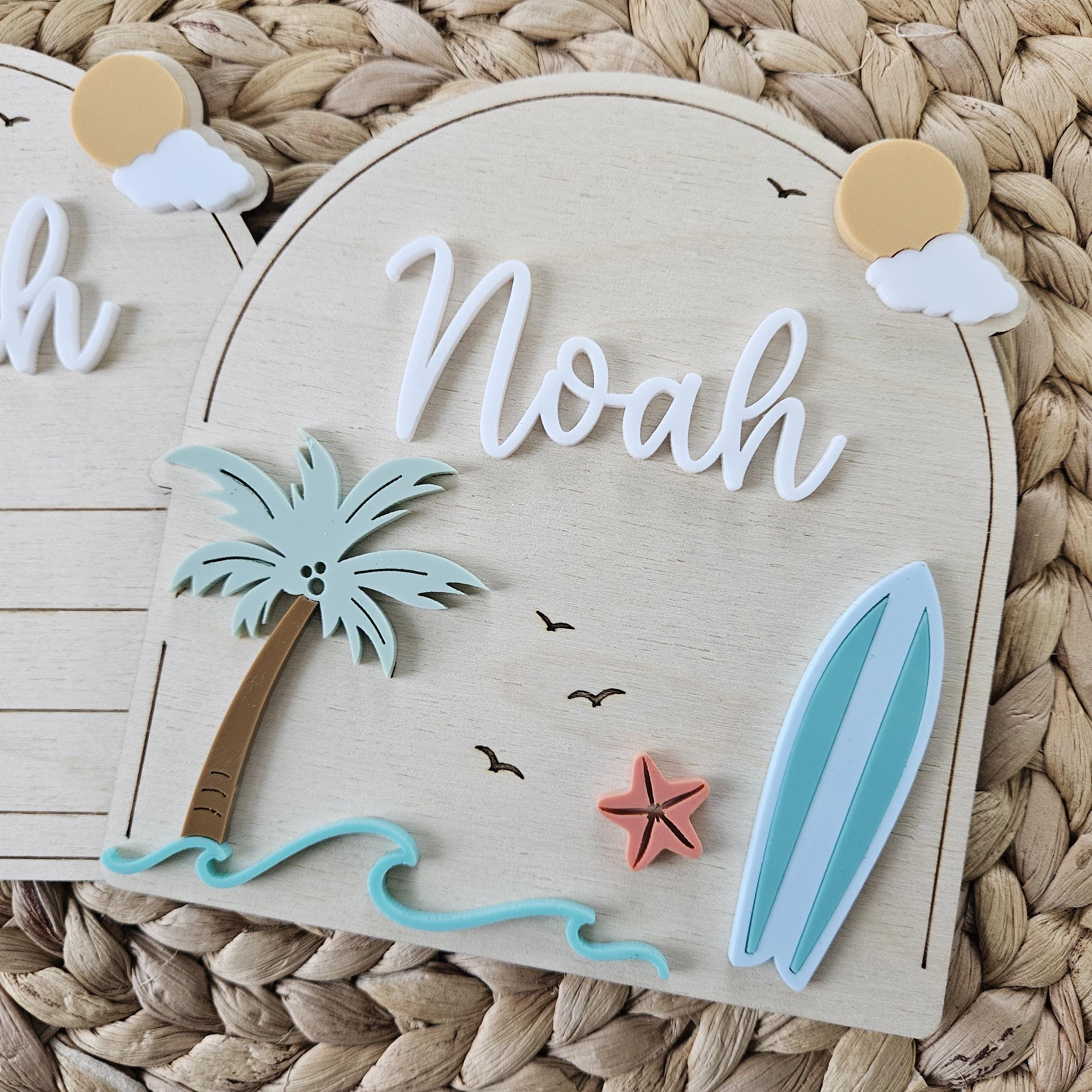 Beach Baby Name Sign | Tropical Surf Newborn Birth Announcement Name ...
