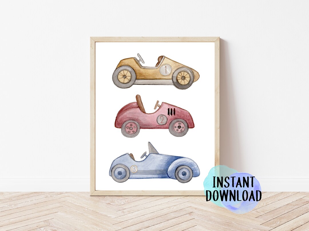 Printable Vintage Race Cars Wall Art | Cars Digital Download for ...
