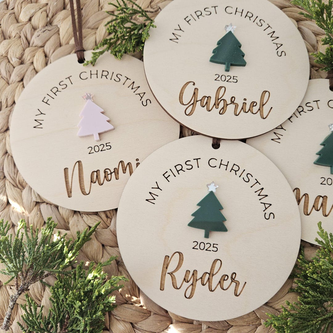 Personalized Baby's First Christmas Ornament: Baltic Birch, Custom Name ...