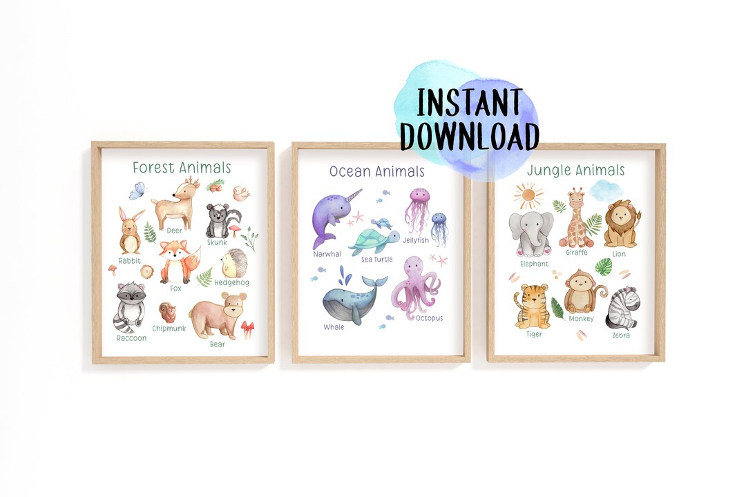 Animal Poster Printables | Set of Three Educational Animal Prints ...